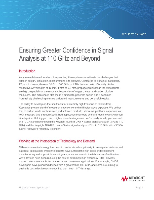 Ensuring Greater Confidence in Signal Analysis at 110 GHz and Beyond PDF Asset Page | Keysight